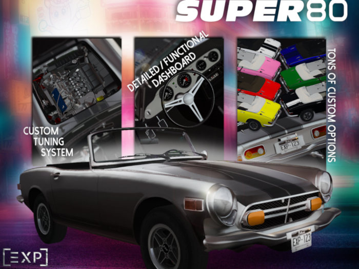 Second Life Marketplace - [EXP] Super 80: Resizable Sportscar with Walking Mode